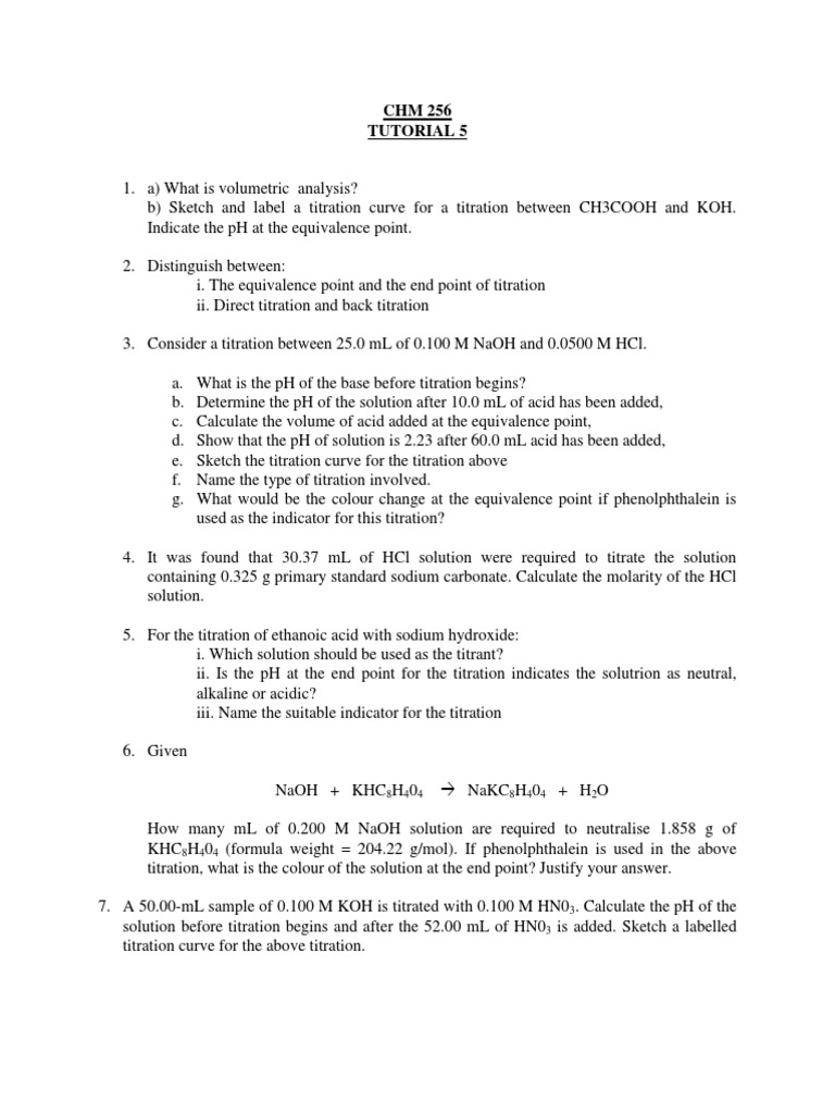 CHM256 - Tutorial 5 | PDF | Titration | Chemistry