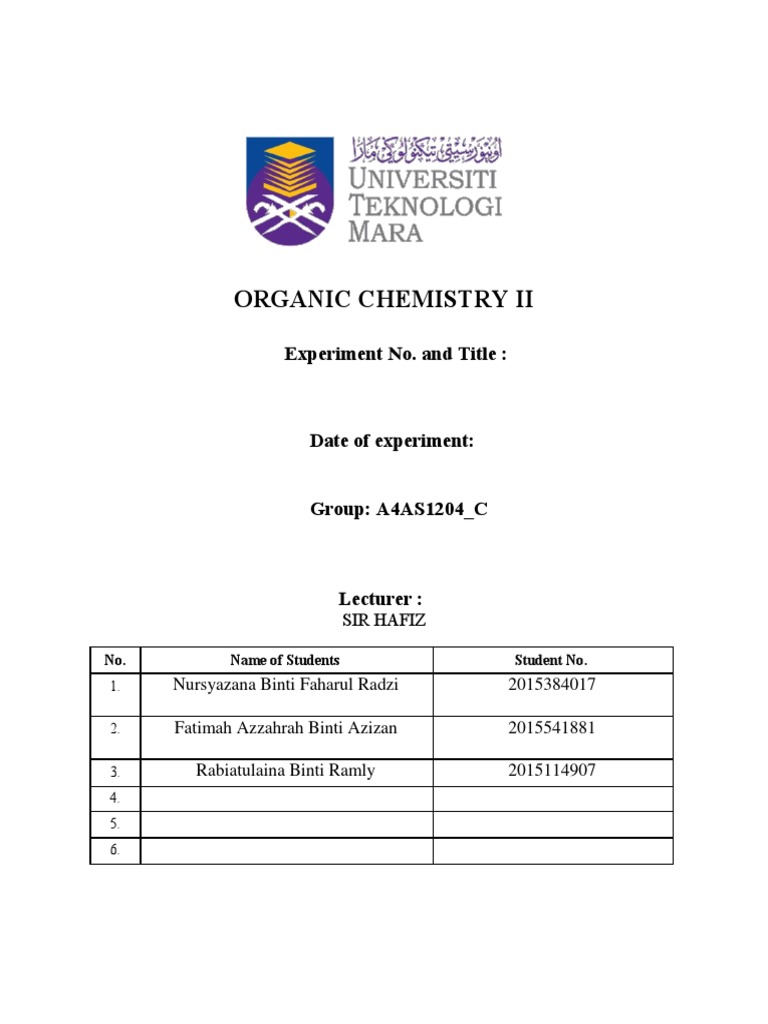 Organic Chemistry Ii: Experiment No. and Title | PDF