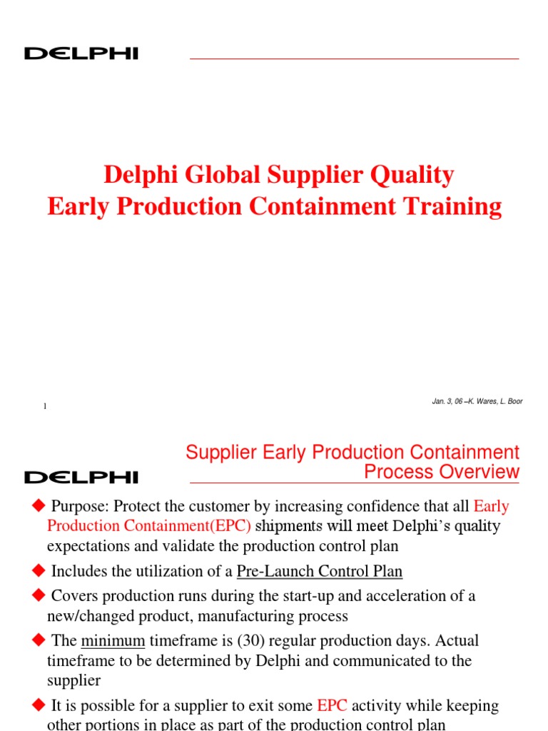 Early Production Containment Overview | PDF | Audit | Quality (Business)