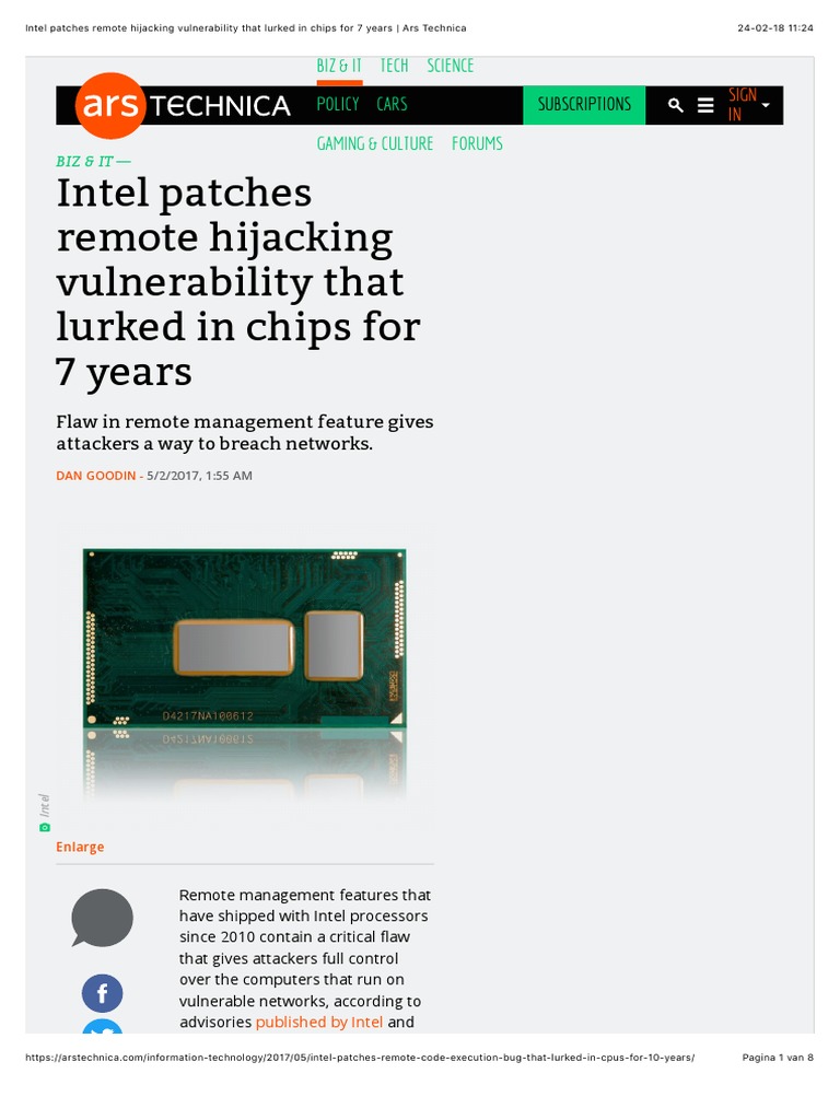 Intel Patches Remote Hijacking Vulnerability That Lurked in Chips For 7 ...