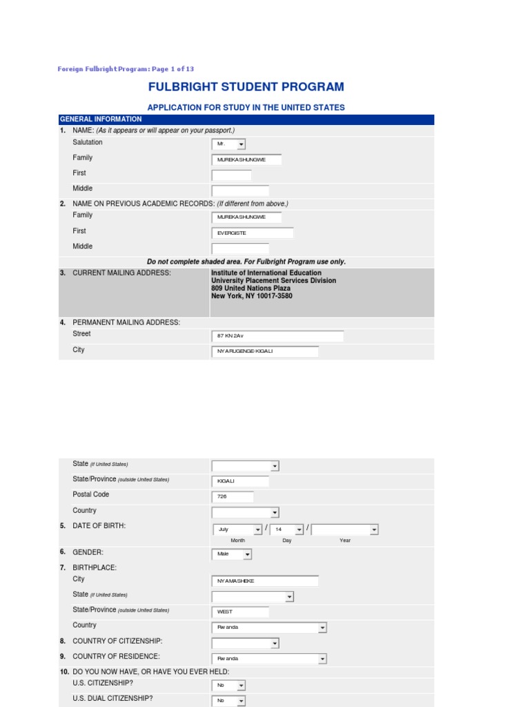 Fulbright Student Program: Application For Study in The United States ...