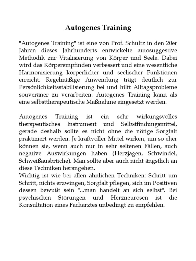Autogenes Training Text Zum Vorlesen