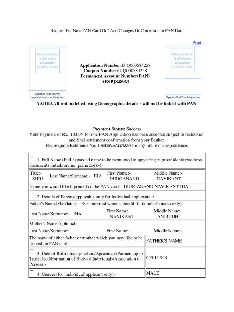Request For New PAN Card or | PDF | Government | Business