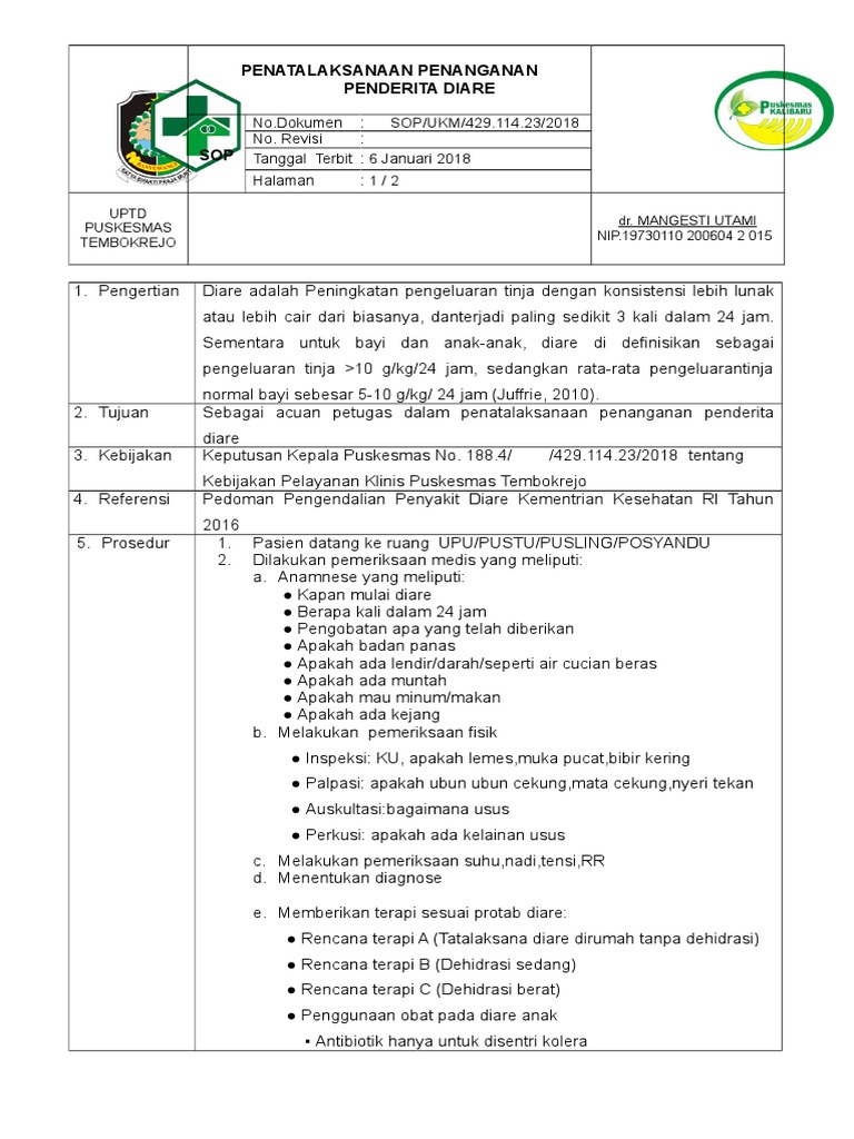 Sop Penatalaksanaan Diare Fix | PDF | Pengembangan Diri