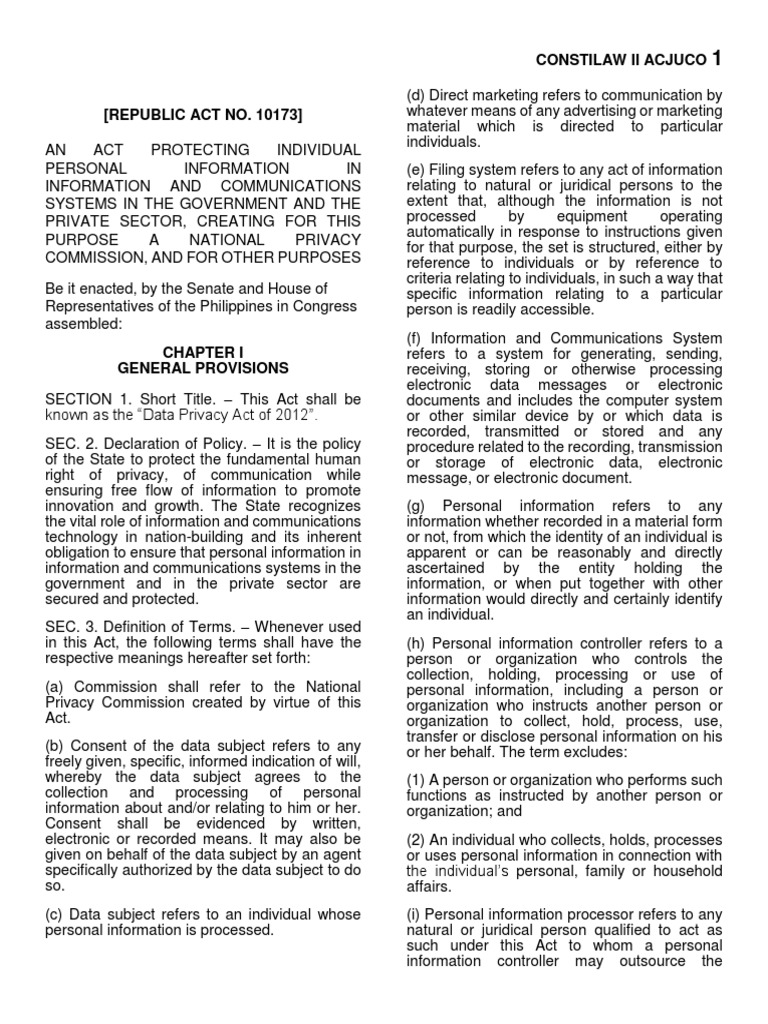 Ra 10173 | PDF | Personally Identifiable Information | Privacy