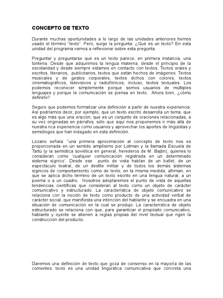 Concepto de Texto | PDF | Palabra | Oración (Lingüística)