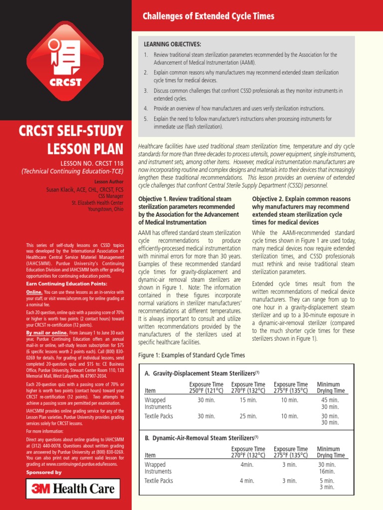 CRCST Self-Study Lesson Plan | PDF | Sterilization (Microbiology ...
