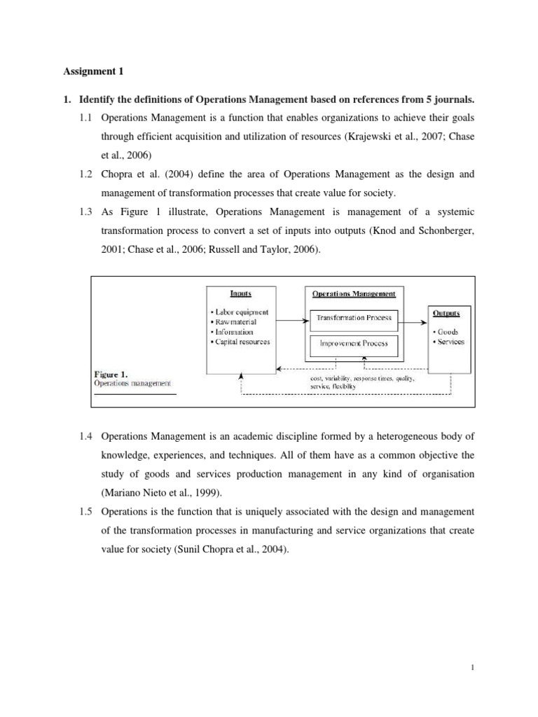Identify The Definitions of Operations Management Based On References ...