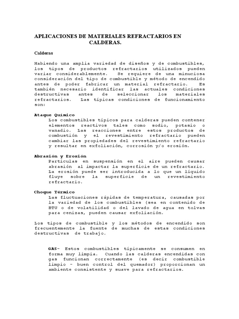 Aplicaciones de Materiales Refractarios en Calderas | PDF ...