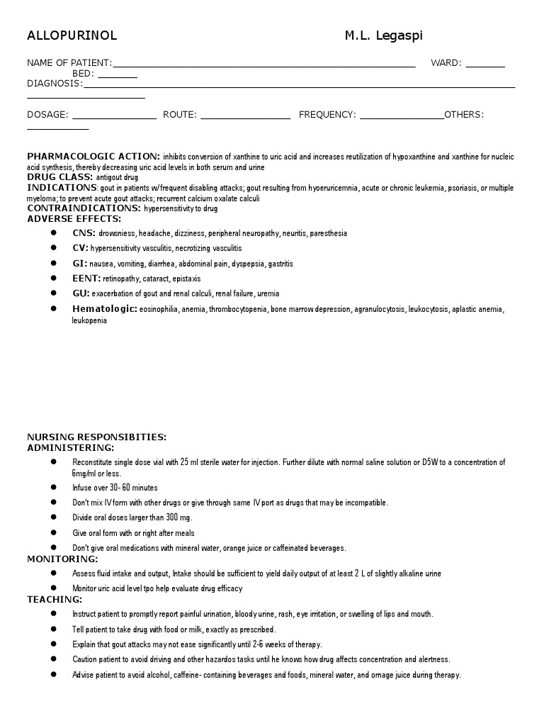 Allopurinol Dosage and Administration Guidelines | PDF | Gout ...