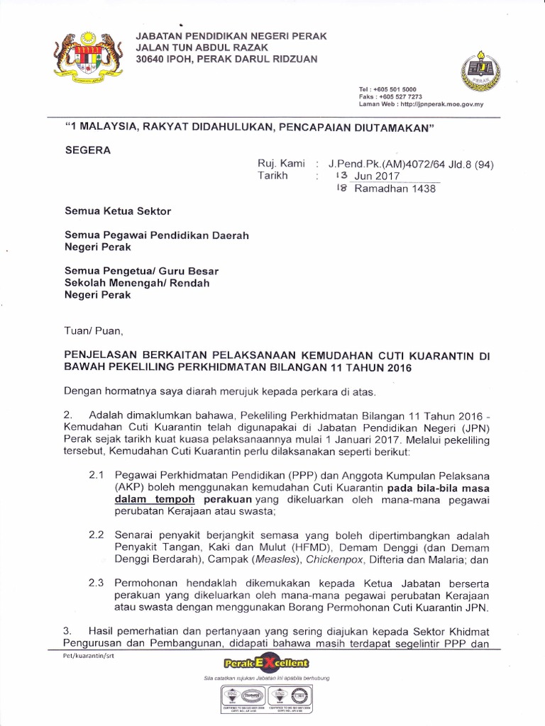 Pelaksanaan Kemudahan Cuti Kuarantin | PDF