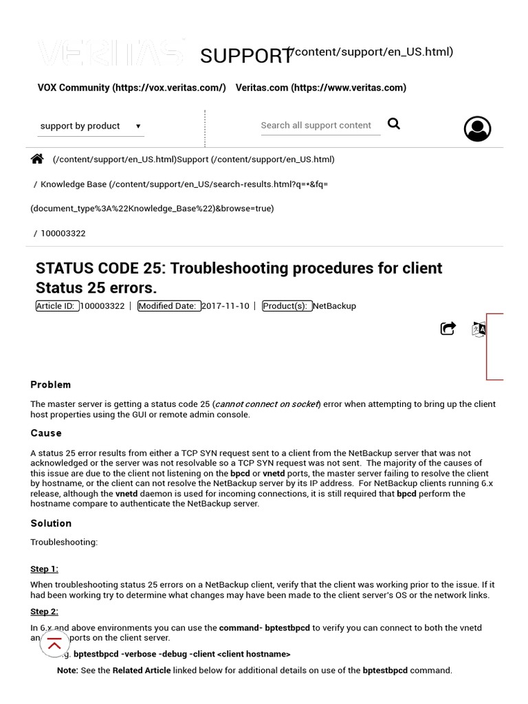 Troubleshooting Procedures for Resolving NetBackup Client Status Code 25 Errors | PDF | Port ...