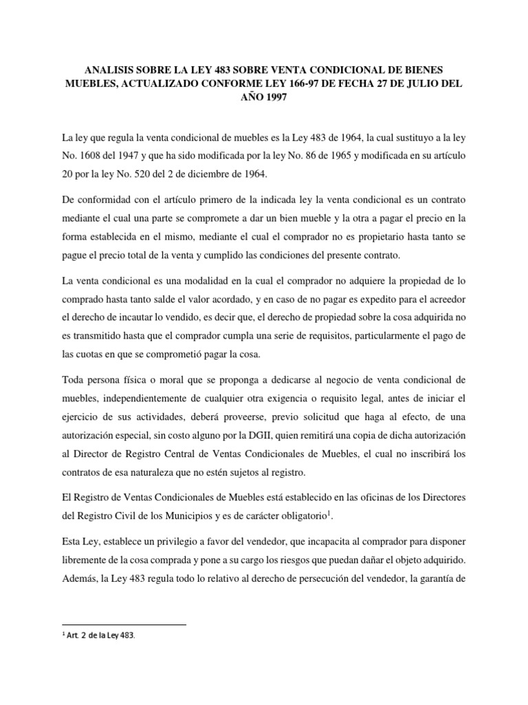 Analisis Sobre La Ley 483 Sobre Venta Condicional de Bienes Muebles | PDF | Propiedad | Gobierno