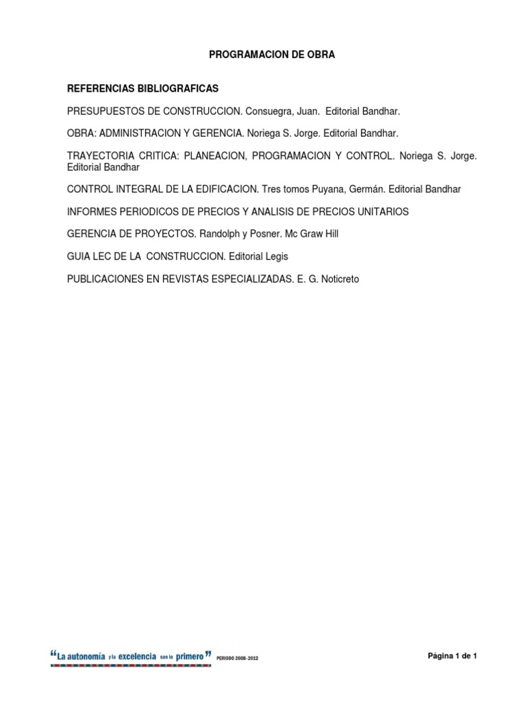 Referencias Bibliograficas Programacion de Obra | PDF