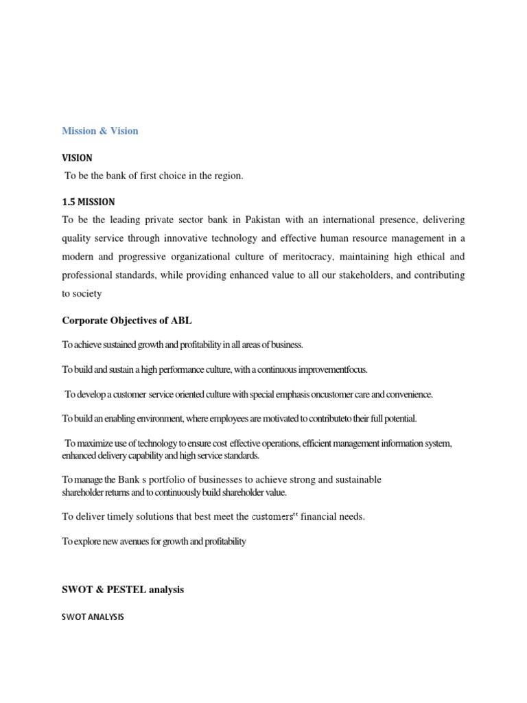 Mission & Vision | PDF | Swot Analysis | Banks