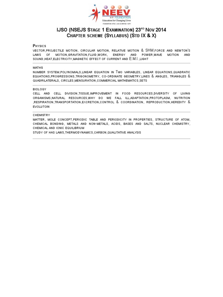 Stage 1 NSEJS Syllabus | PDF