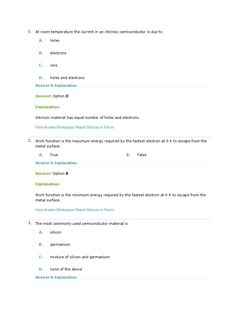 Understanding Semiconductor Devices: A Collection of Multiple Choice ...