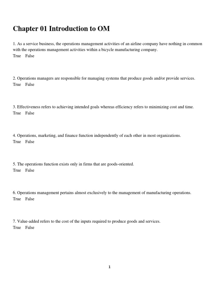 Chapter 01 Introduction To OM | PDF | Operations Management | Inventory