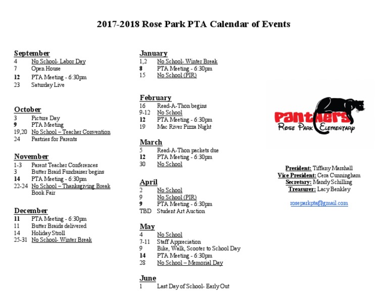 2017-2018 Calendar of Events | PDF