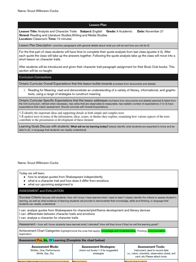 Lesson Plan: Curriculum Connections | PDF | Curriculum | Educational ...