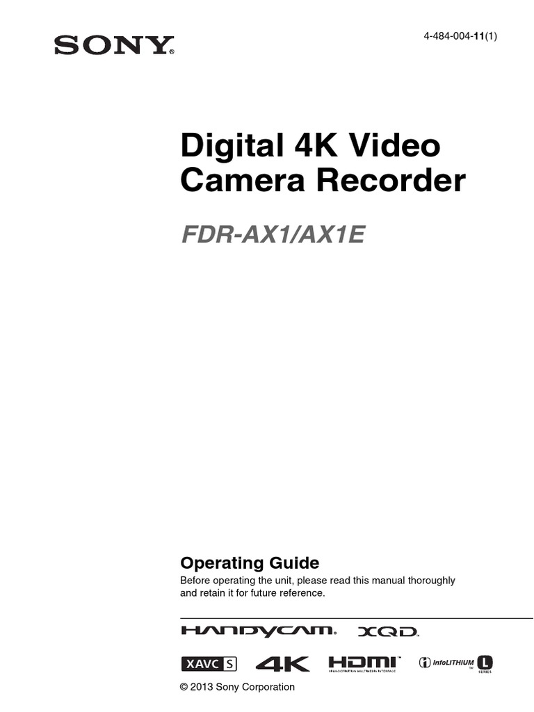 Sony FDR AX1 - E Pro | PDF | Ac Power Plugs And Sockets | Mains Electricity