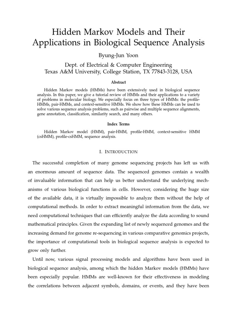 Hidden Markov Models and Their Applications in Biological Sequence ...