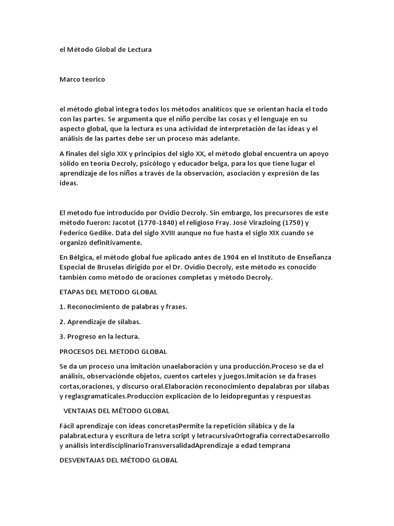 El Método Global de Lectura | PDF | Epistemología | Aprendizaje