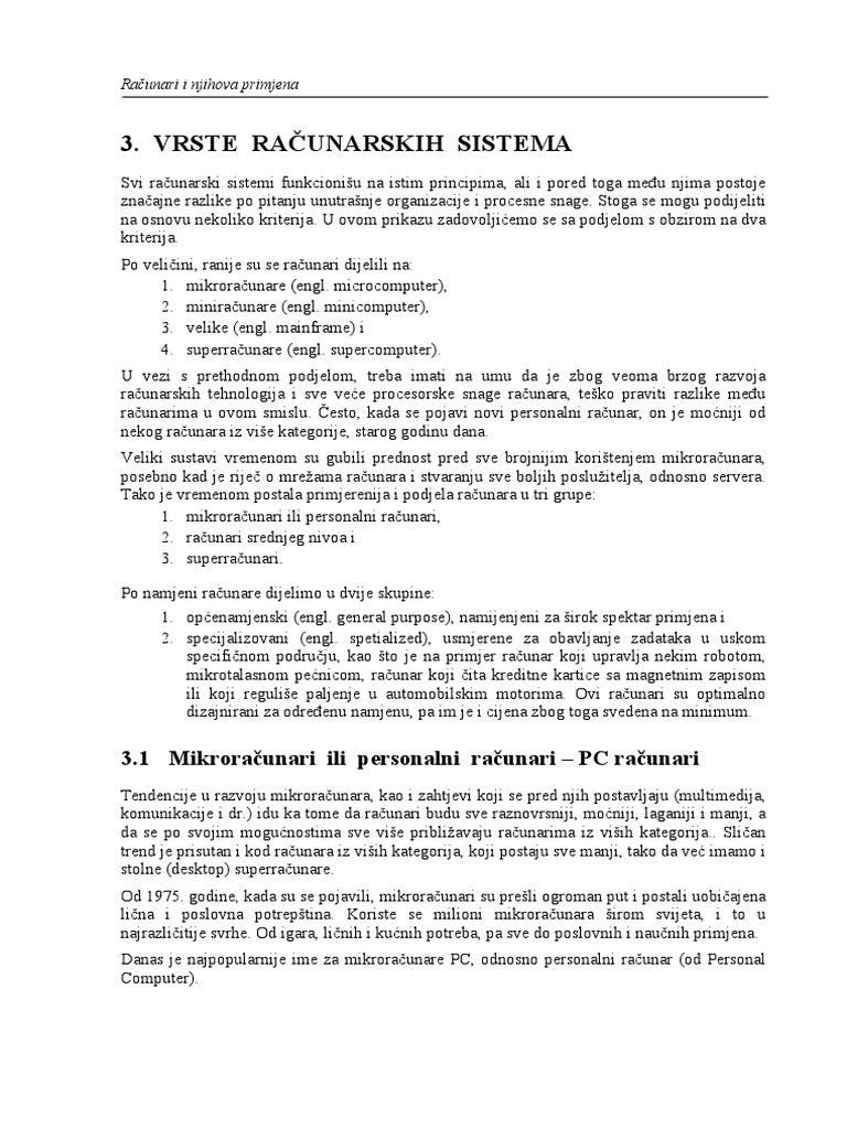 Vrste Računarskih Sistema | PDF