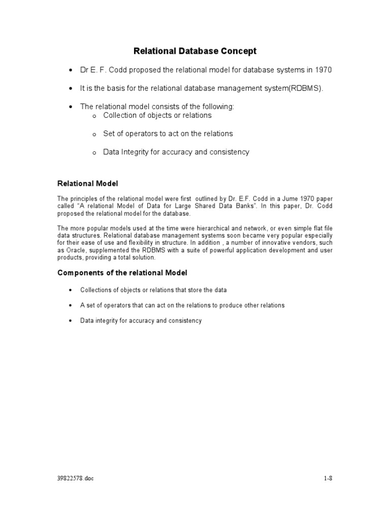 Relational Database Concept (Topic 1) | PDF | Sql | Relational Database