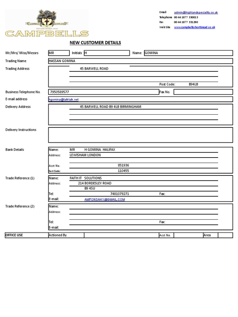 New Customer Details With Details | PDF