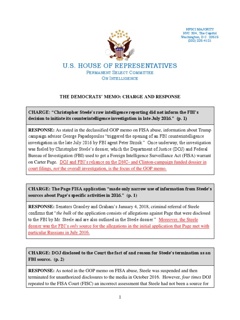 Democrats' Memo: Charges and Responses | PDF | Federal Bureau Of ...