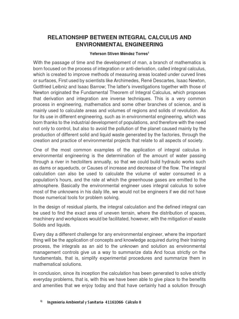 Relationship Between Integral Calculus and Environmental Engineering ...