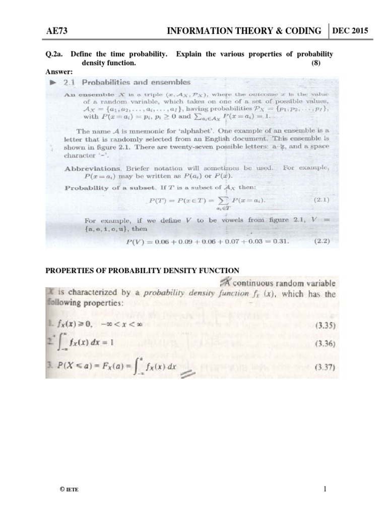 Ae73 Information Theory & Coding | PDF | Areas Of Computer Science | Analysis