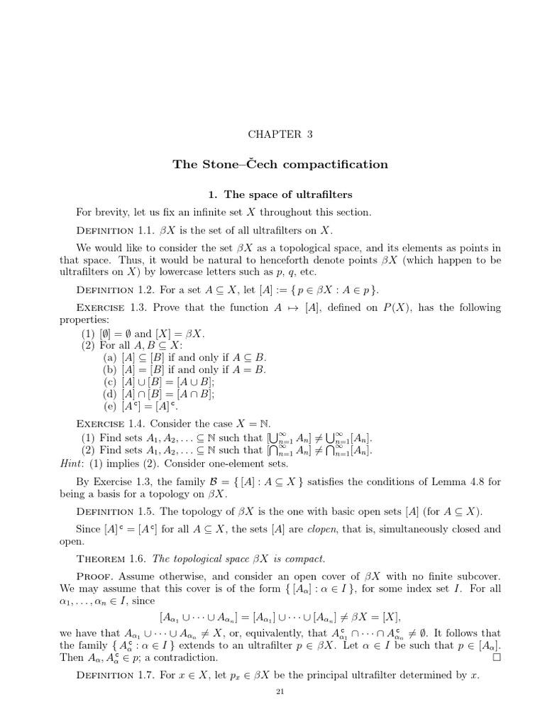 The Stone-Cech Compactification and The Space of Ultrafilters | PDF ...