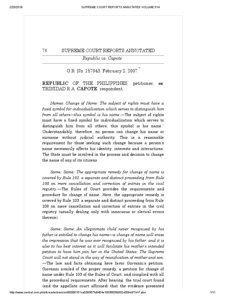 Republic vs. Capote | PDF | Judgment (Law) | Legitimacy (Family Law)
