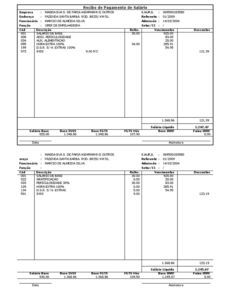 Holerite.doc | Compensação de Emprego | Business