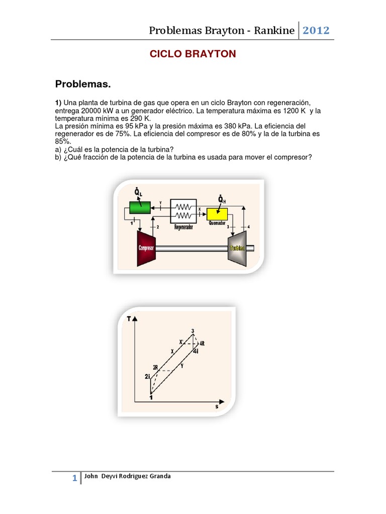 Ciclo Brayton - Rankine - 20 Problemas | Propiedades termodinámicas | Termodinámica