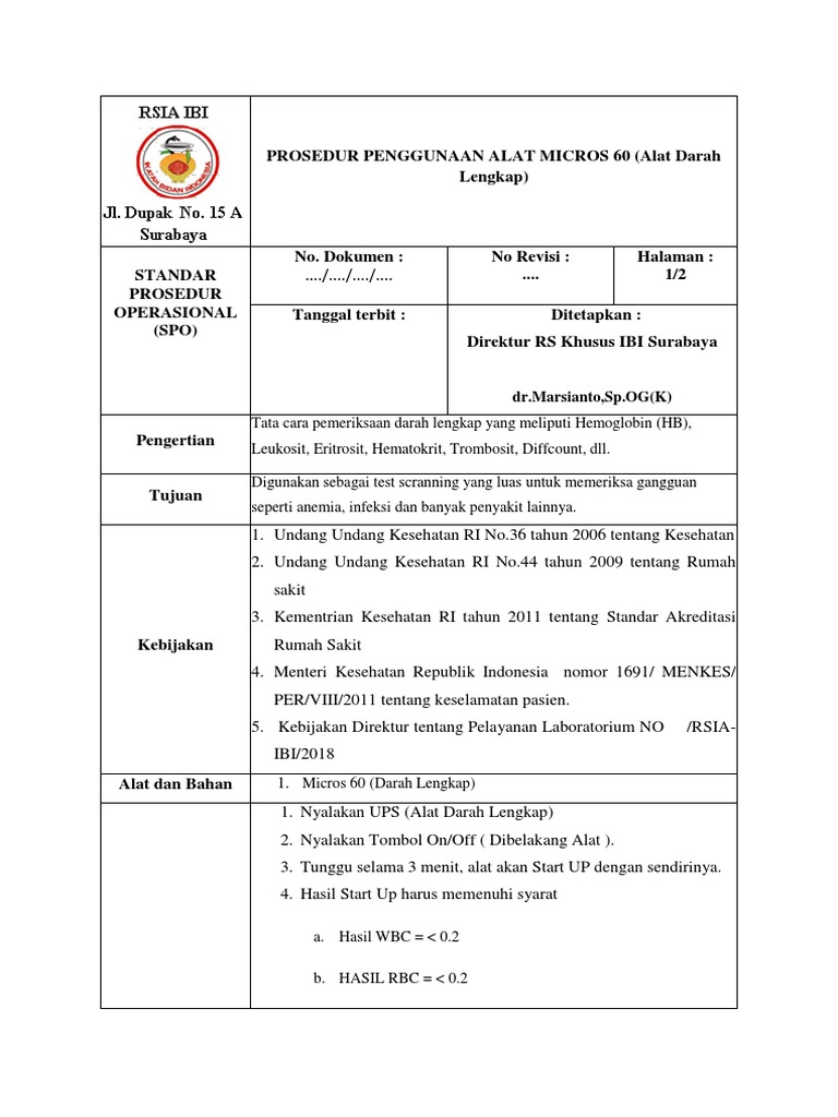 Sop Alat Micros 60 (Darah Lengkap) | PDF