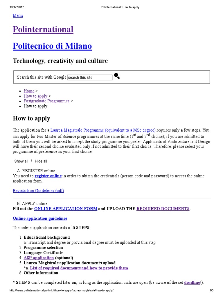 MSc Application Guide - Polimi | PDF | Engineering | Academic Degree