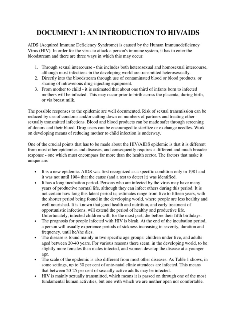 HIV/AIDS Introduction: Causes, Transmission & Unique Factors | PDF ...