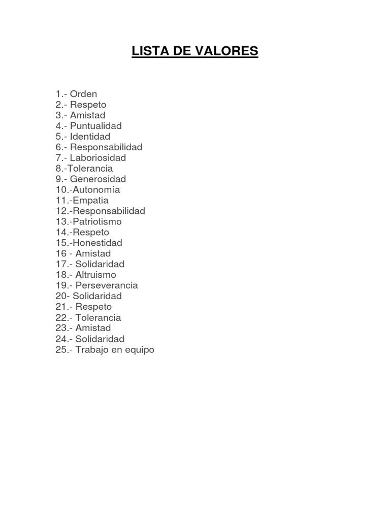 Lista de Valores