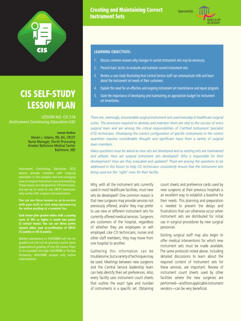 Cis Self-Study Lesson Plan | PDF | Surgery | Inventory