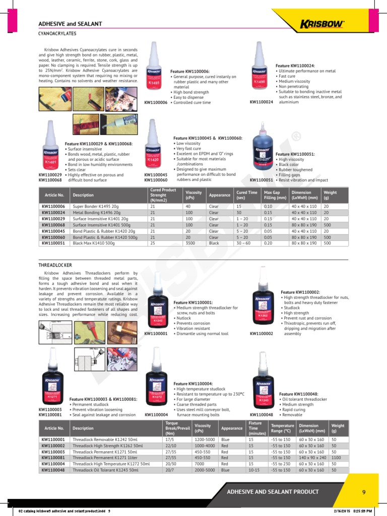 Krisbow Adhesive & Sealant Products | PDF | Adhesive | Screw