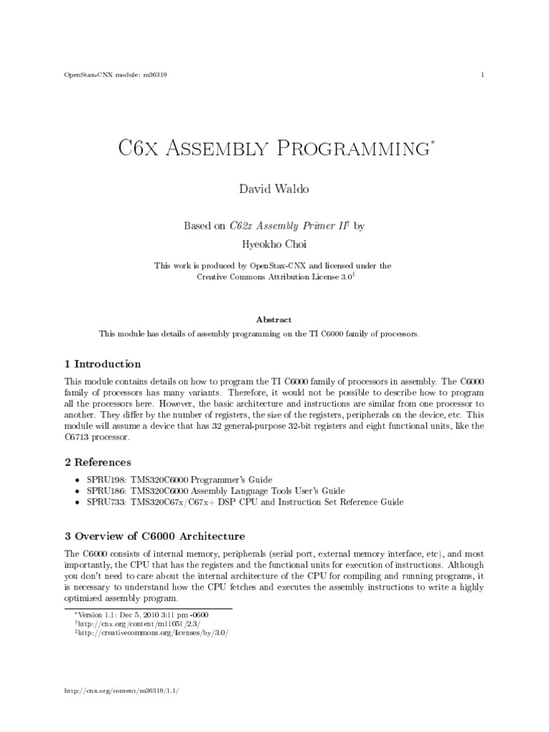 An Introduction to Assembly Programming on the TI C6000 Family of Digital Signal Processors ...