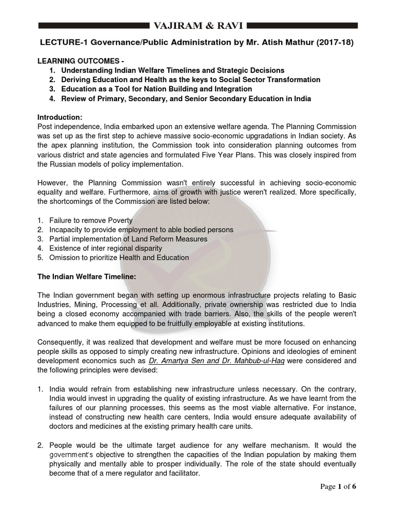 Hndout On Governance by Mr. Atish Mathur | PDF | Behavior Modification ...