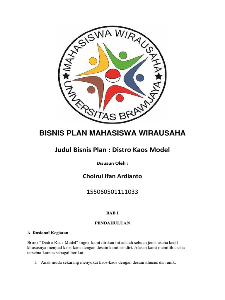 Bisnis Plan Mahasiswa Wirausaha | PDF