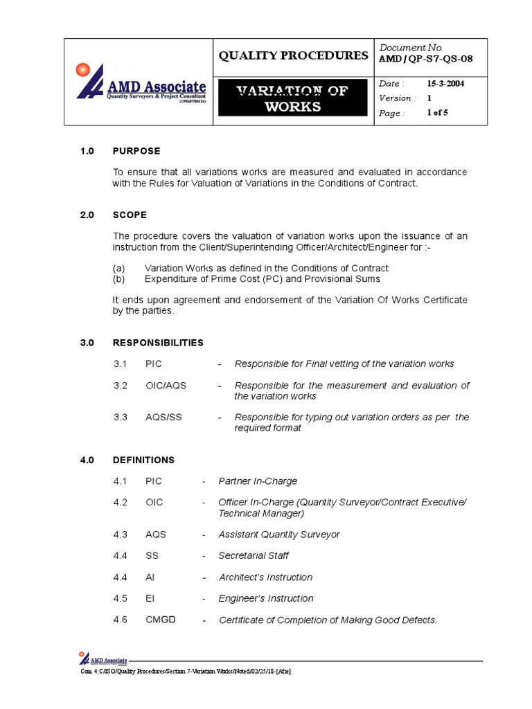 Fee Proposal: Variation of Works | PDF | Architect | General Contractor