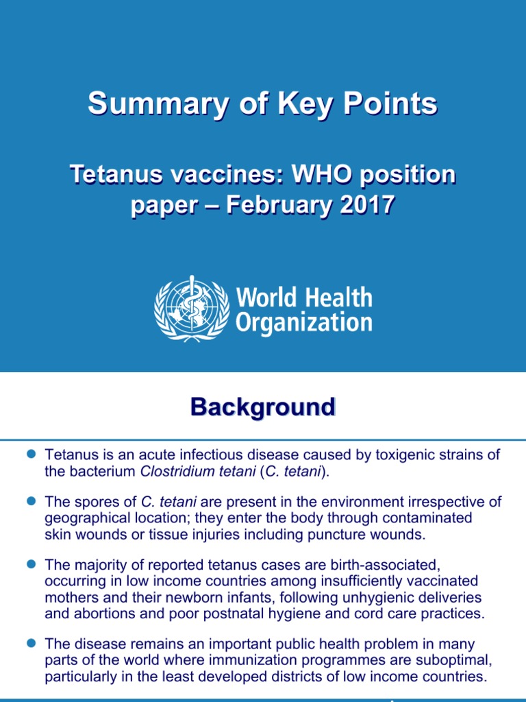 Summary of Key Points: Tetanus Vaccines: WHO Position Paper - February ...