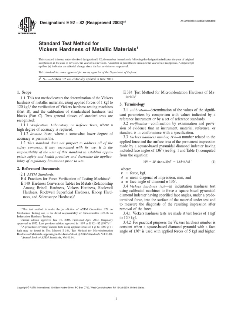 Astm E92 PDF | PDF | Chemical Product Engineering | Mechanical Engineering