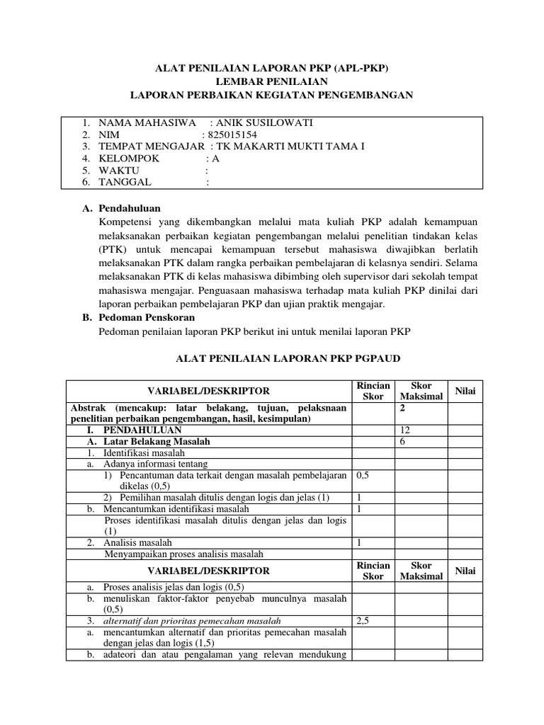 Alat Penilaian Laporan PKP | PDF
